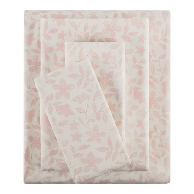 Mainstays 4-Piece 300 Thread Count Pink Floral Cotton Blend Percale Bed ...