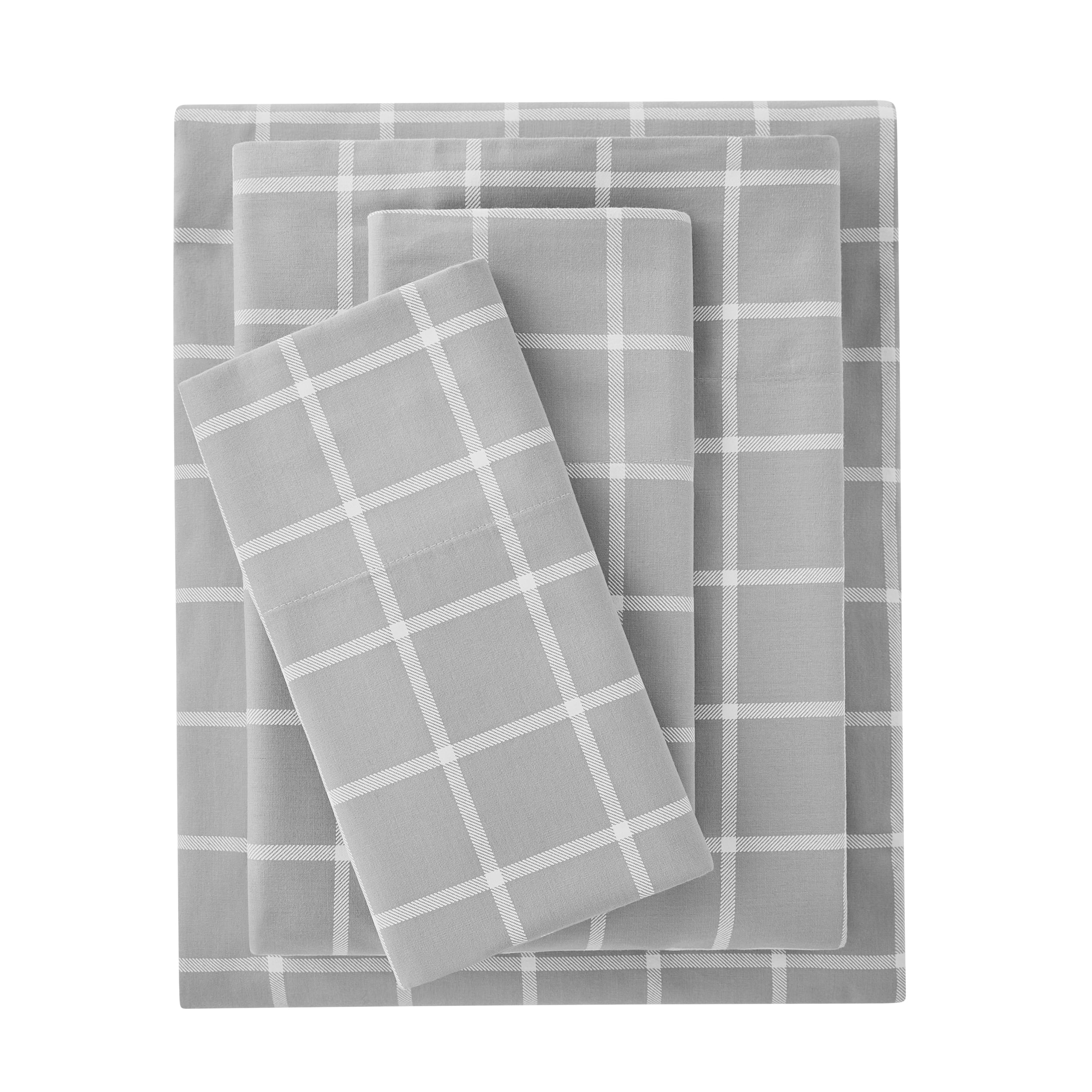 Mainstays 4-Piece 300 Thread Count Silver Windowpane CVC Cotton Blend ...