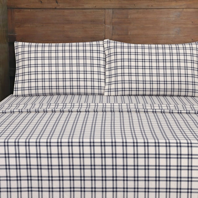 Mainstays 4-Piece Blue Windowpane Flannel Sheet Set, Queen - Walmart.com