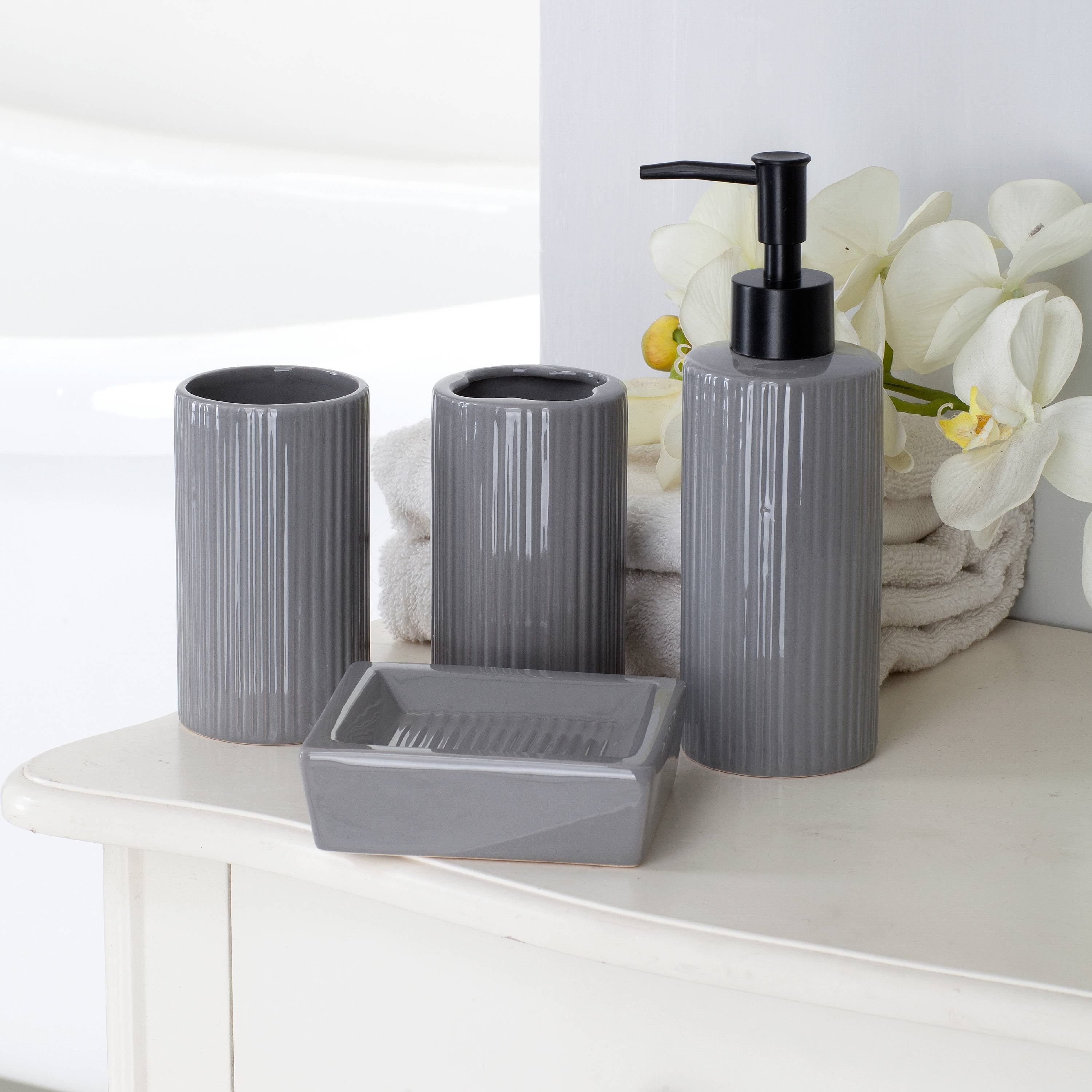 Mainstays 4-Piece Ceramic Bath Accessory Set, Gray - Walmart Business ...