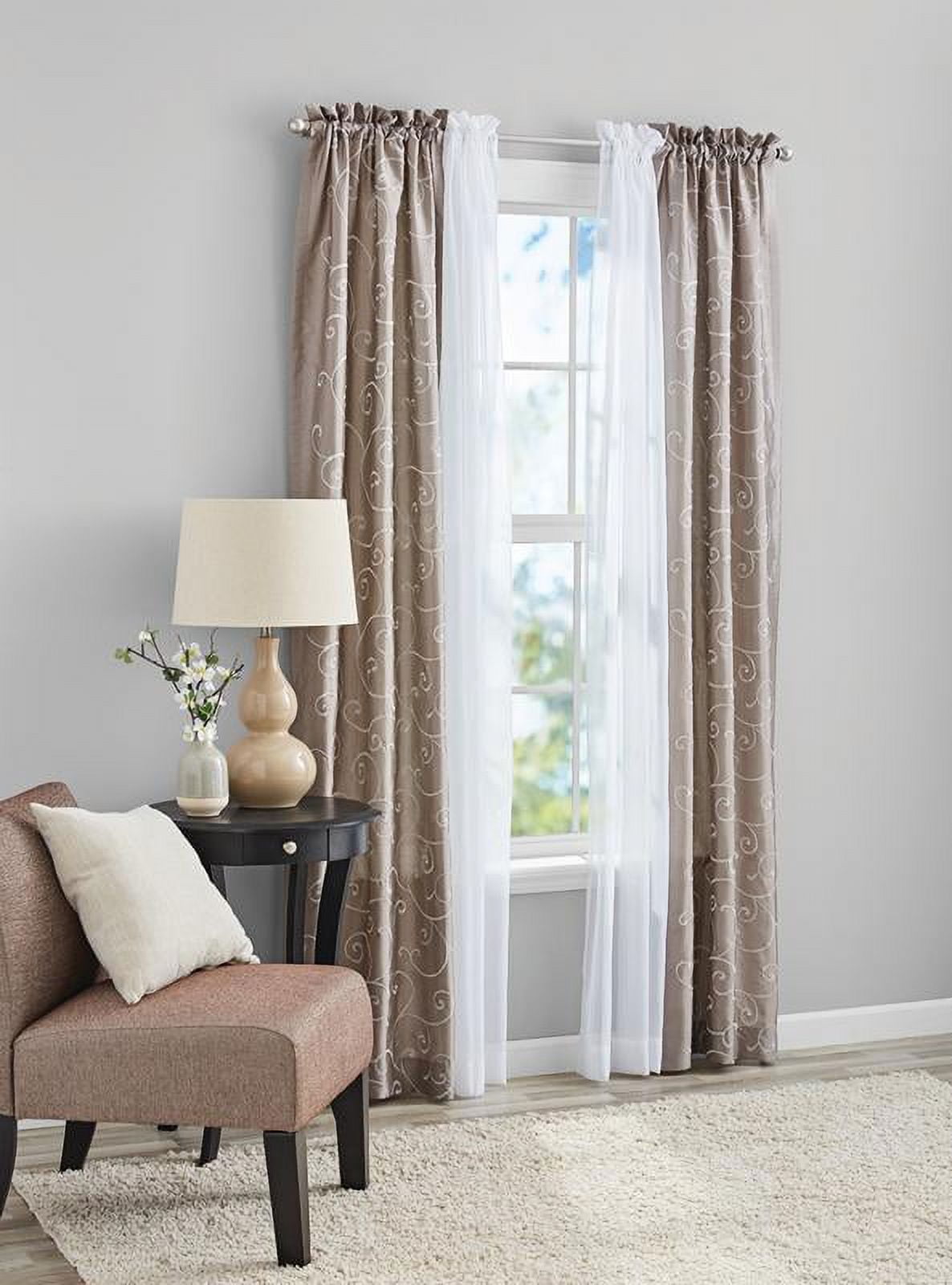 Mainstays 4 Piece Embroidered Curtain Panel Set, 27.5" x 84", Taupe ...