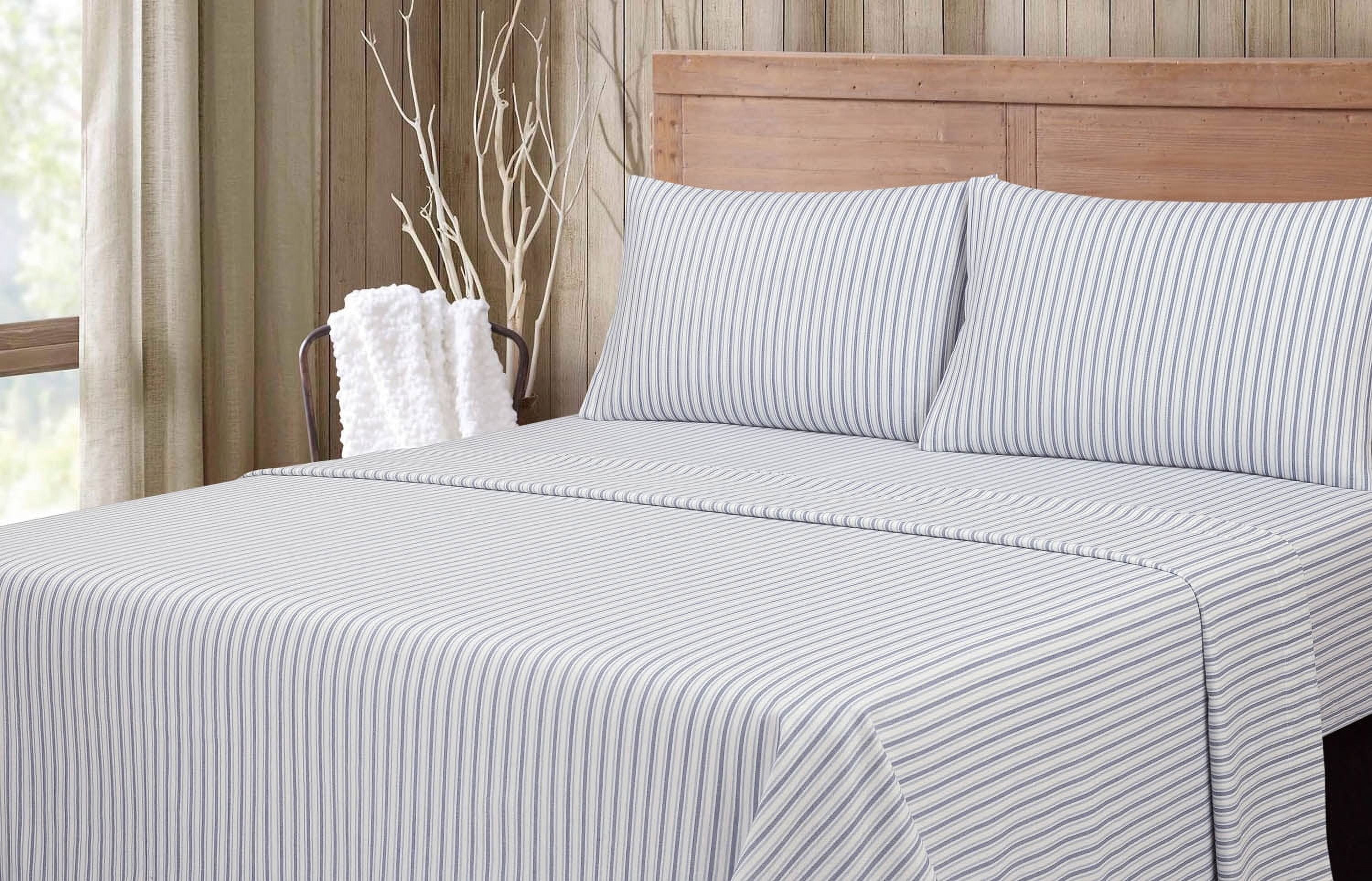 Mainstays Full Flannel Sheet Set Blue Stripe 100% USA Cotton Cozy ...