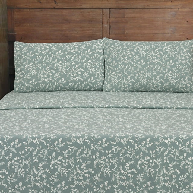 Mainstays 4-Piece Green Floral Flannel Sheet Set, Full - Walmart.com