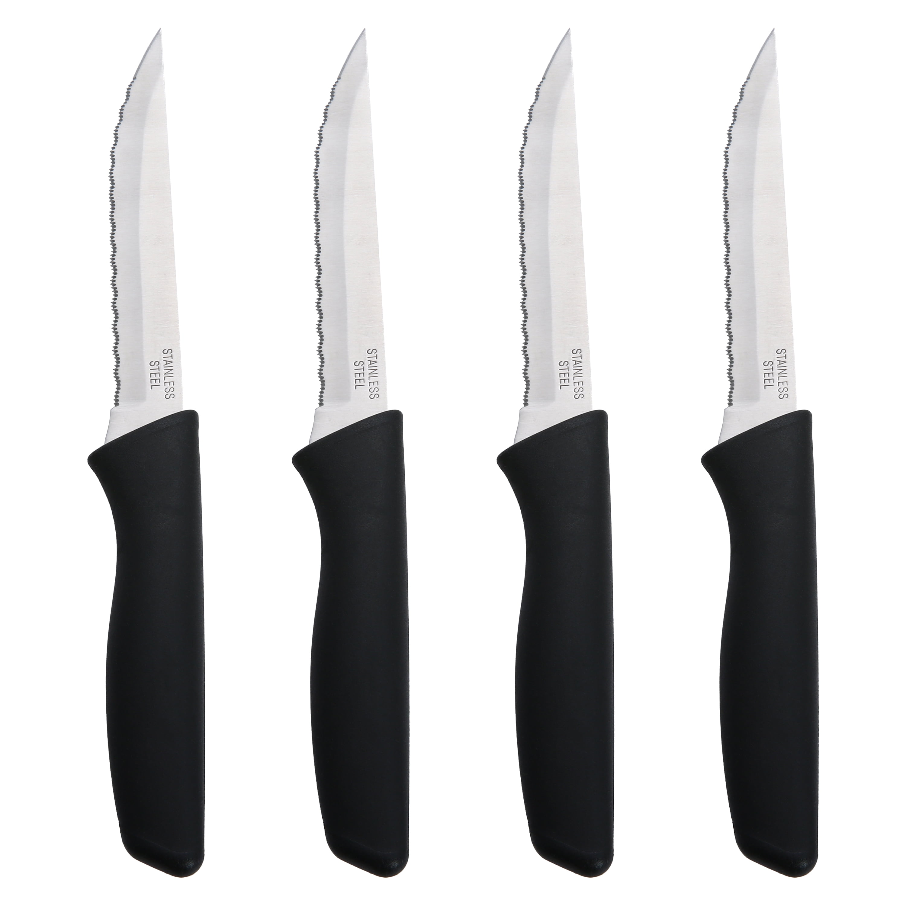 Mainstays Stainless Steel 4-Piece Steak Knife Set with Soft Grip Black ...