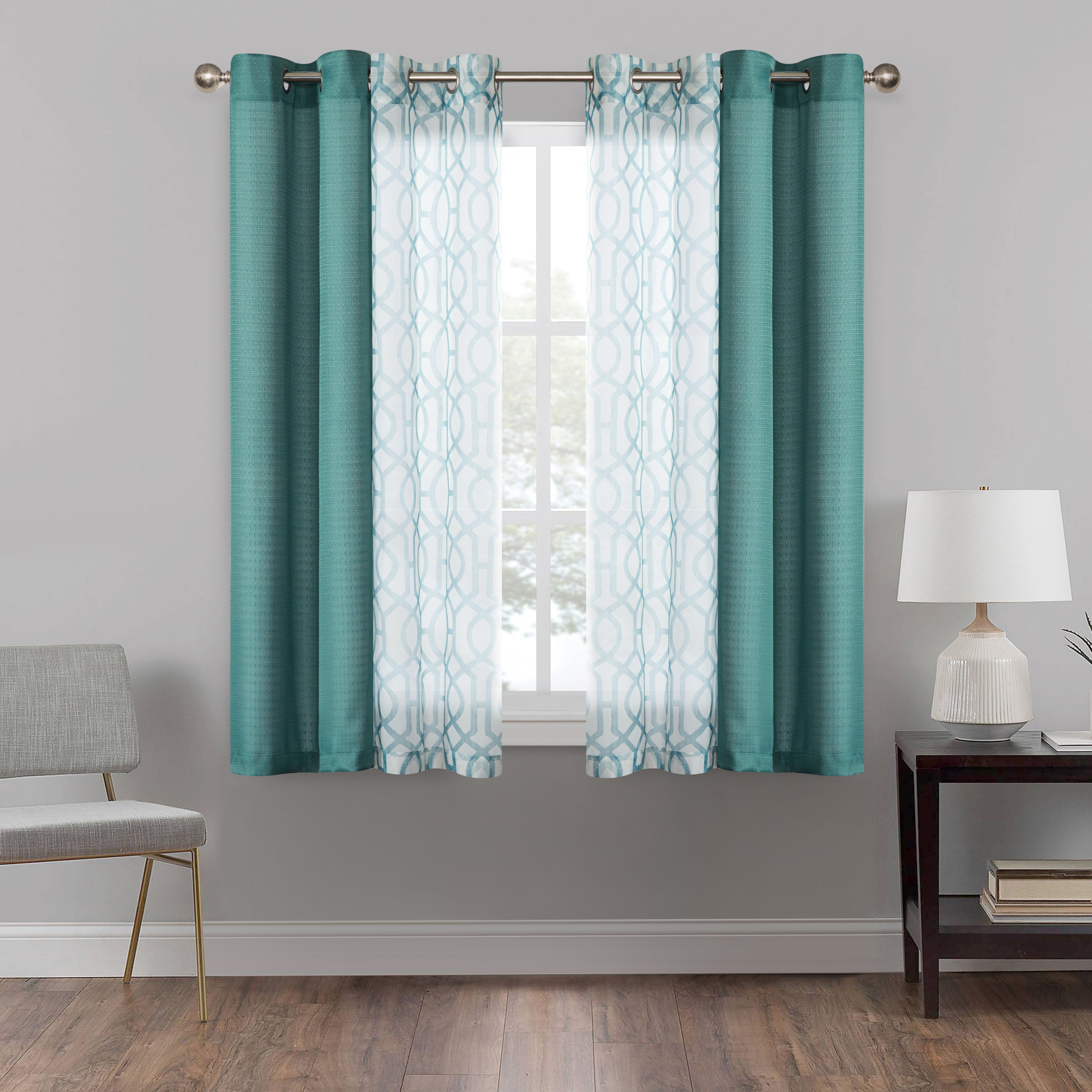 Mainstays 4-Piece Transitional Printed Grommet Light Filtering Window Curtain Panel Set ...