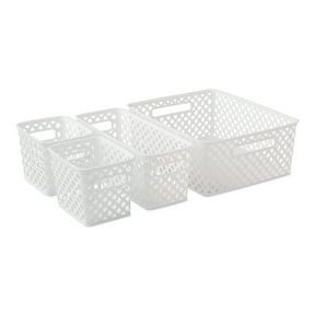 Mainstays Large White Decorative Storage Basket, Mesh with Handles, 14 ...
