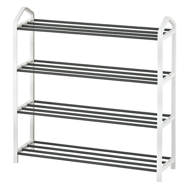 Mainstays 4-Tier Shoe Rack White Plastic Frame, Gray Coating, up to 12 ...