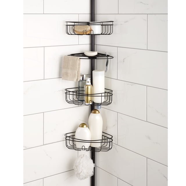 Mainstays 4-Tier Tension Pole Shower Caddy with Adjustable Baskets ...