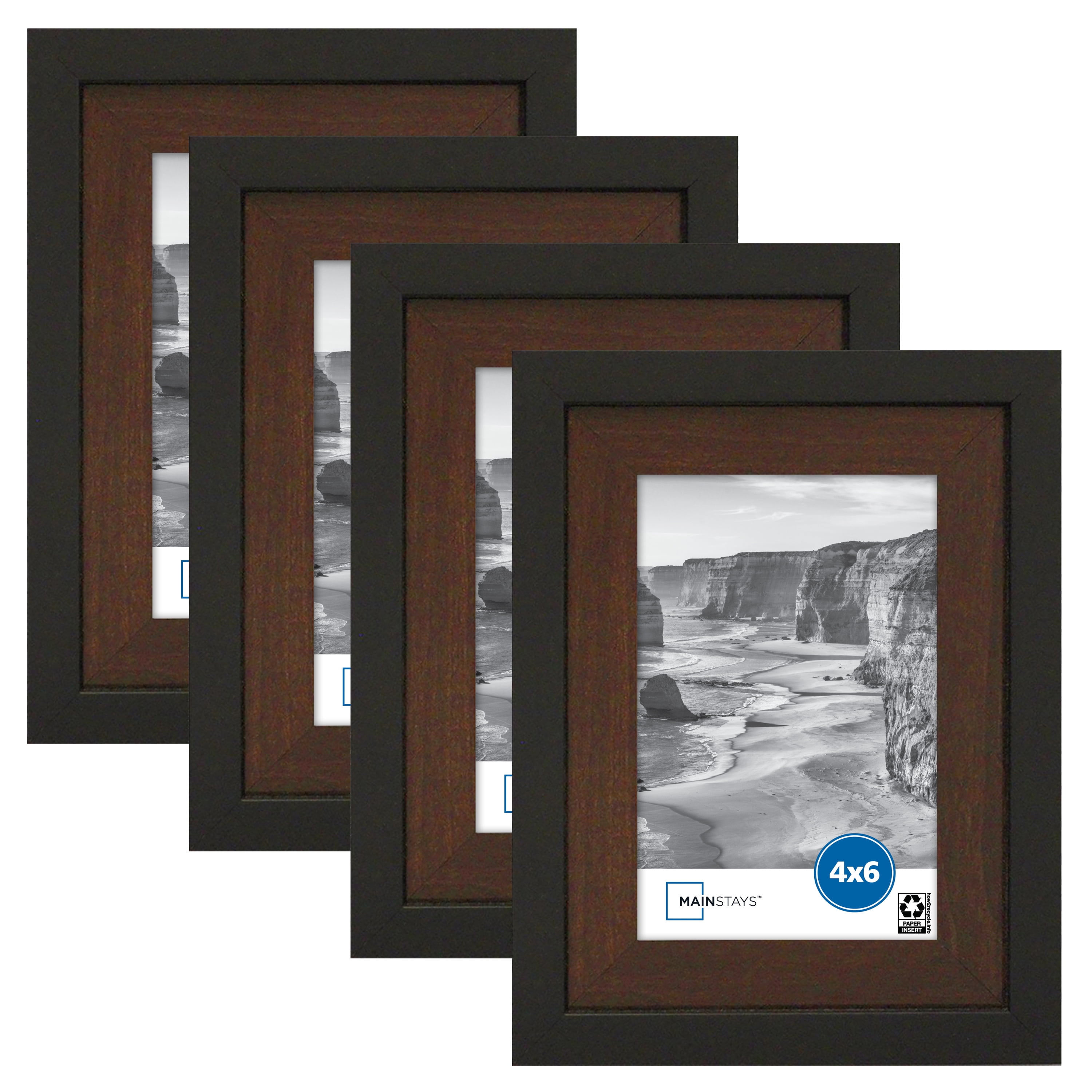 Mainstays 4 x 6 Two-Tone Black Wood Picture Frames with Easel - 4 PC ...