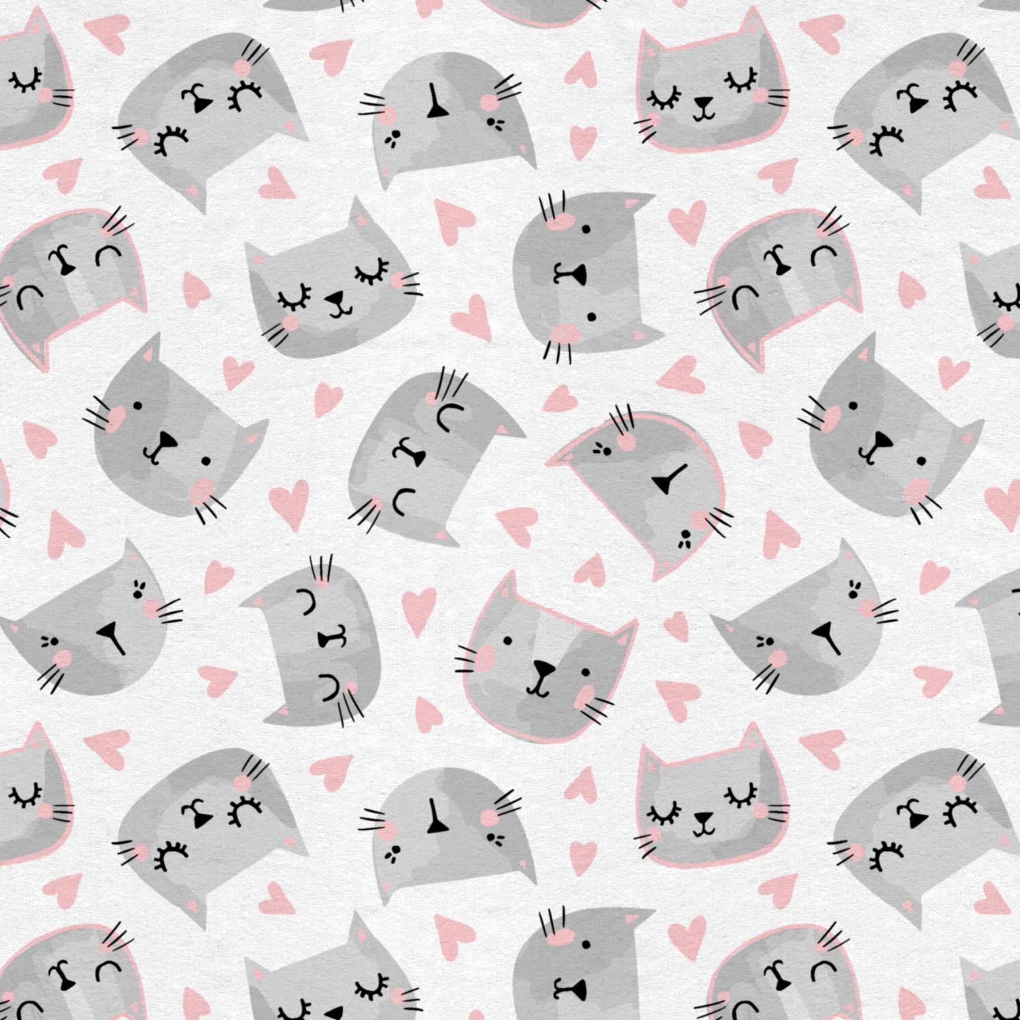 Mainstays 42" Light-weight Flannel Fabric Love Cats by the Yard, White ...