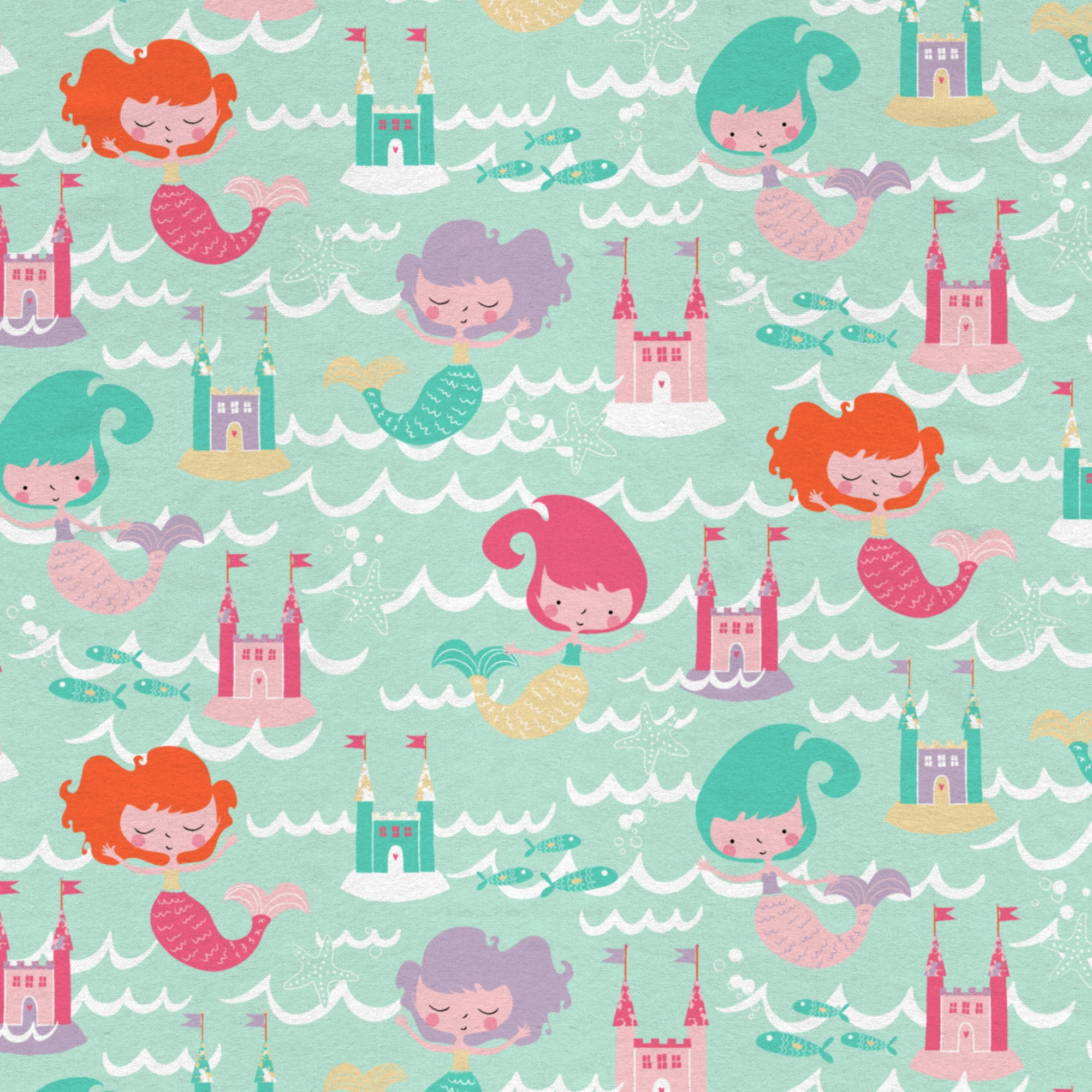 Mainstays 42" Light-weight Flannel Fabric Aqua Mermaids by the Yard ...