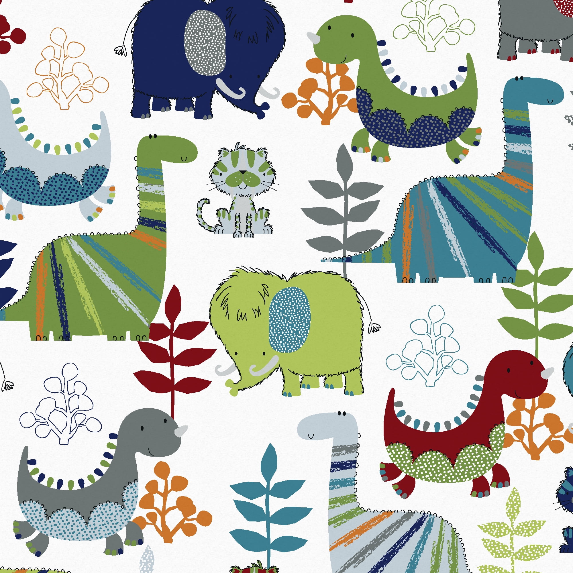 Mainstays 44" Width 100% Cotton Flannel Dino Toss White Fabric, by the ...
