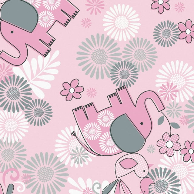 Mainstays 44" Width 100% Cotton Flannel Mia Bird Elephant Pink Fabric ...