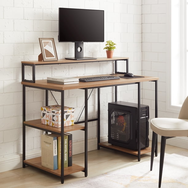 Mainstays 47" Computer Desk with Storage Shelves, Walnut Finish ...