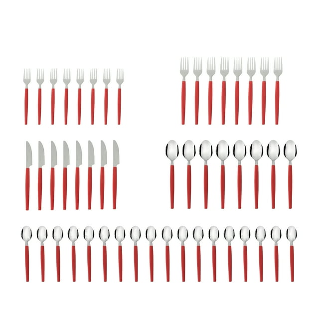 Mainstays 49 Piece Stainless Steel and Plastic Flatware Set with Tray ...