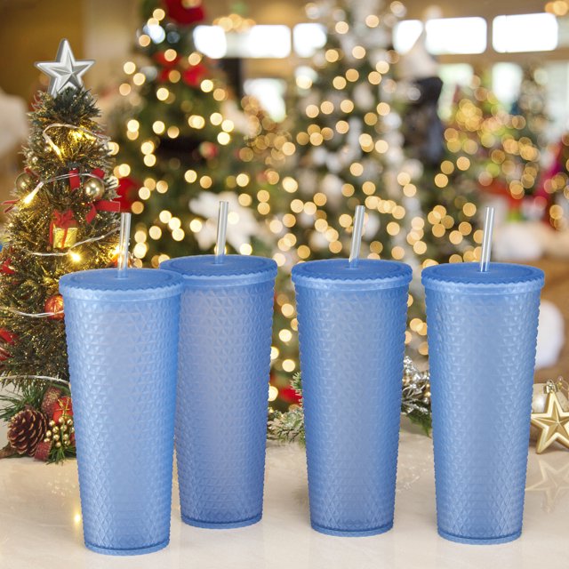 Mainstays 4pk 26oz DW AS Plastic Tinted Matte Textured Tumbler, Blue ...