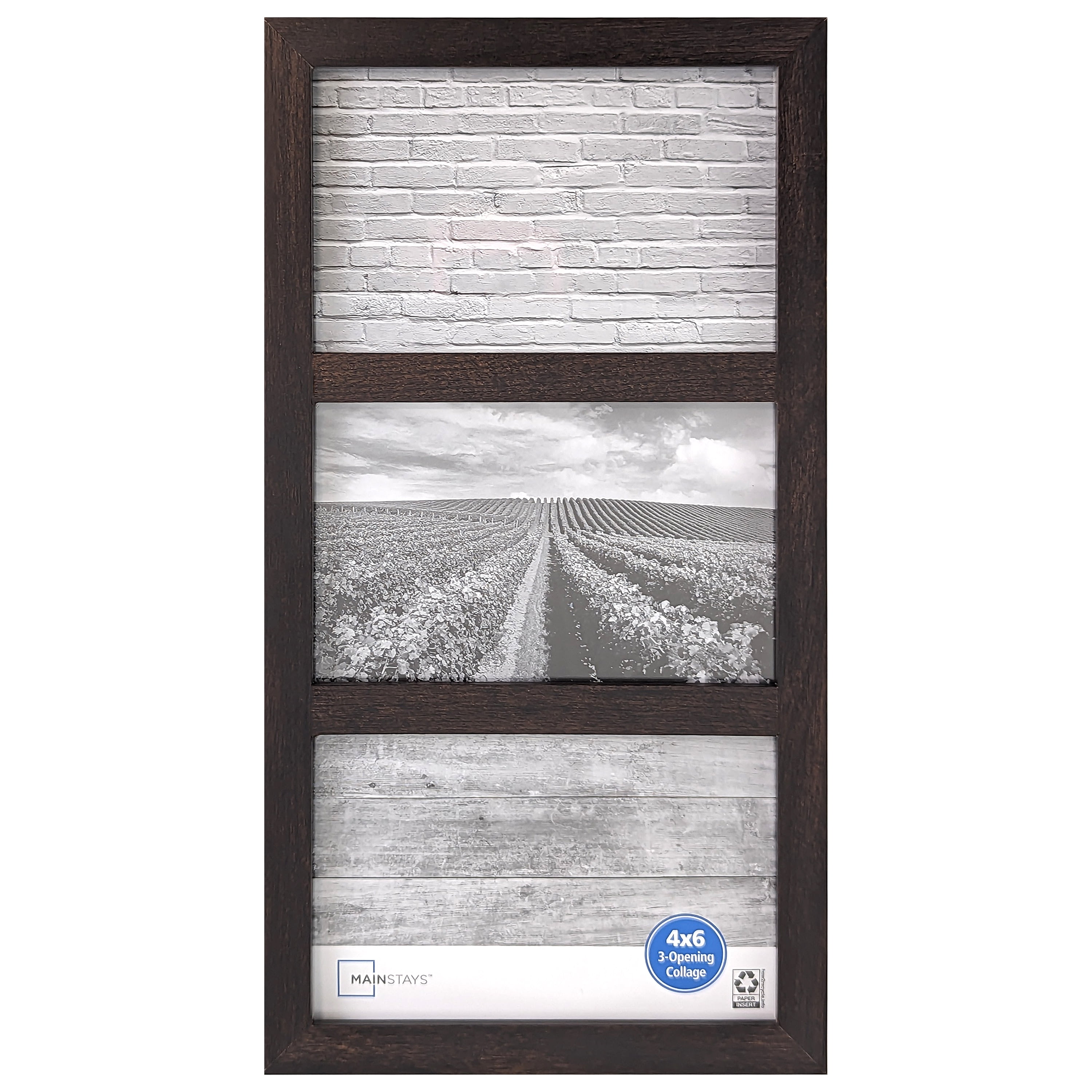 Mainstays 4x6 3-Opening Linear Gallery Collage Picture Frame, Brown ...