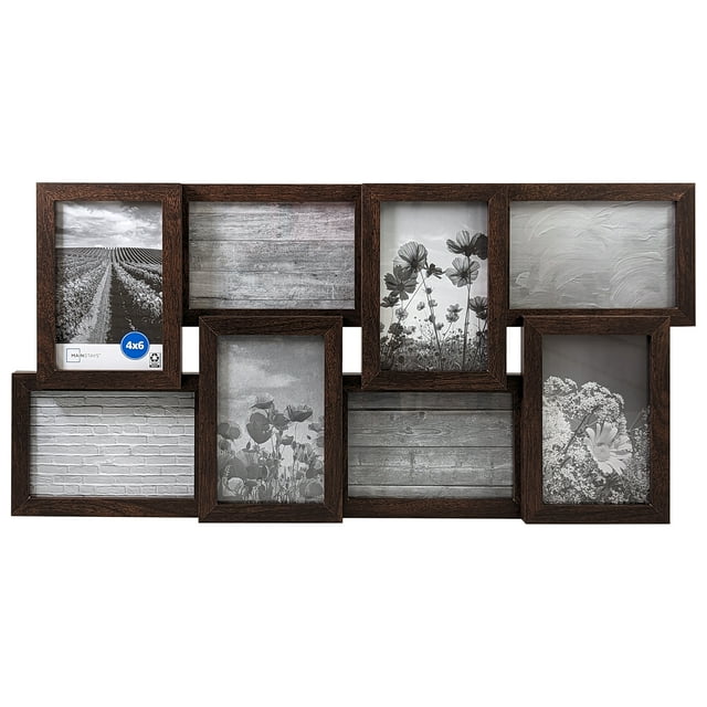 Mainstays 4x6 8-Opening Linear Gallery Collage Picture Frame, Brown ...