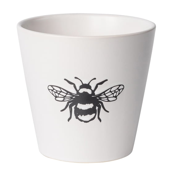 Mainstays Round Ceramic Bumblebee Planter, 5.9 inches diameter, White ...