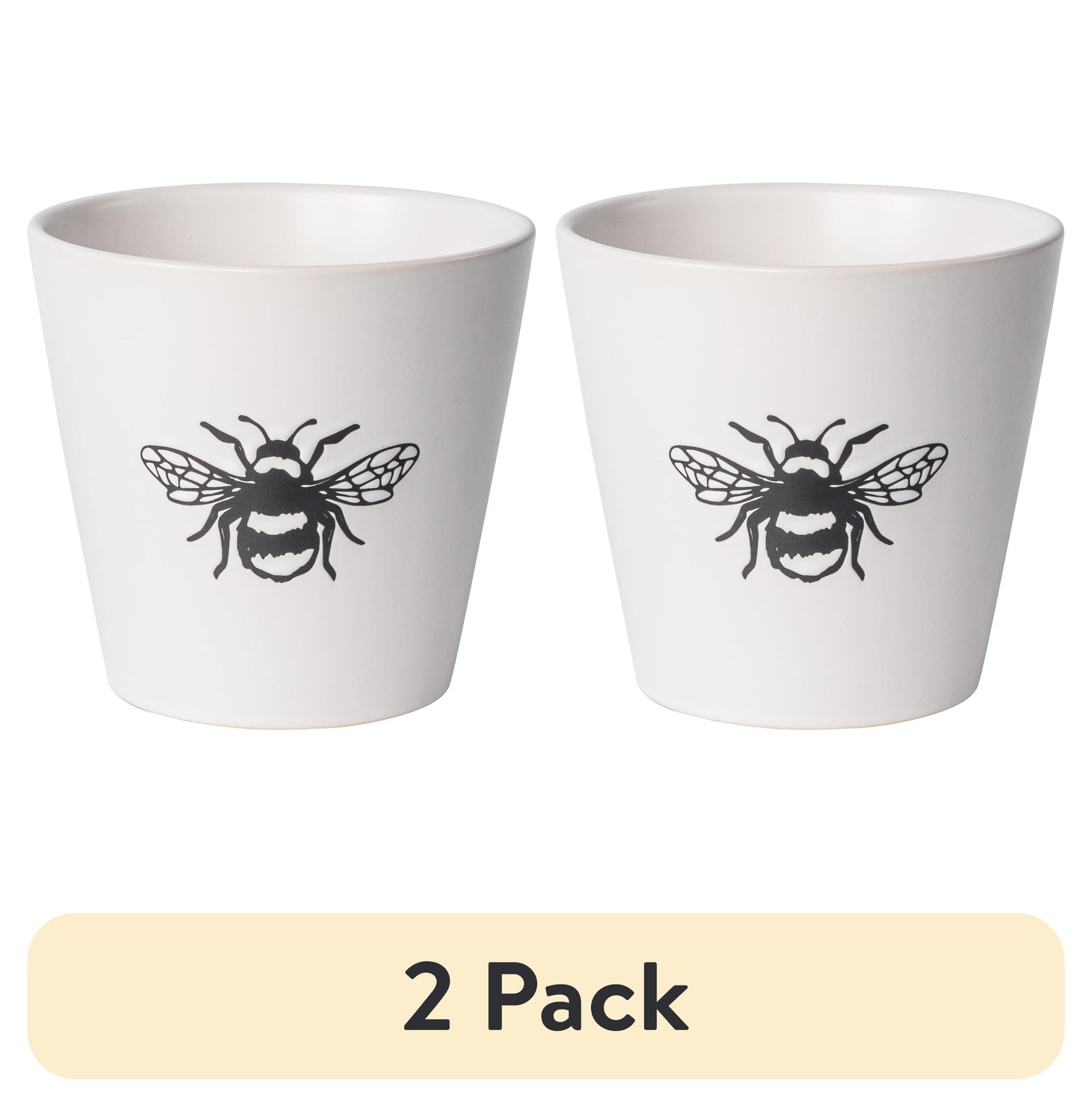 (2 pack) Mainstays 5.9”D x 5.51”H Round Ceramic Bumblebee Planter ...