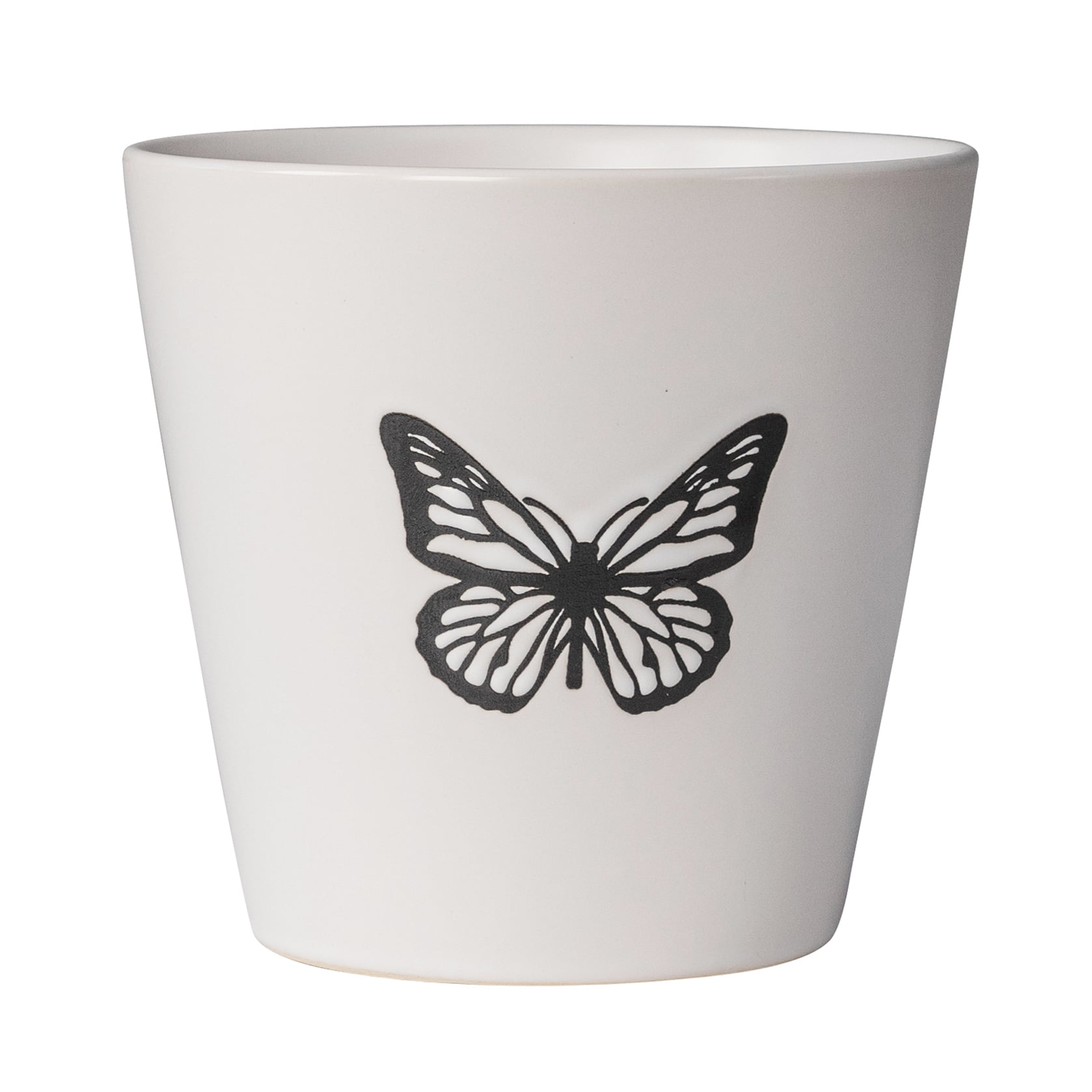 Mainstays 5.9”D x 5.51”H Round Ceramic Butterfly Ceramic Planter, White ...