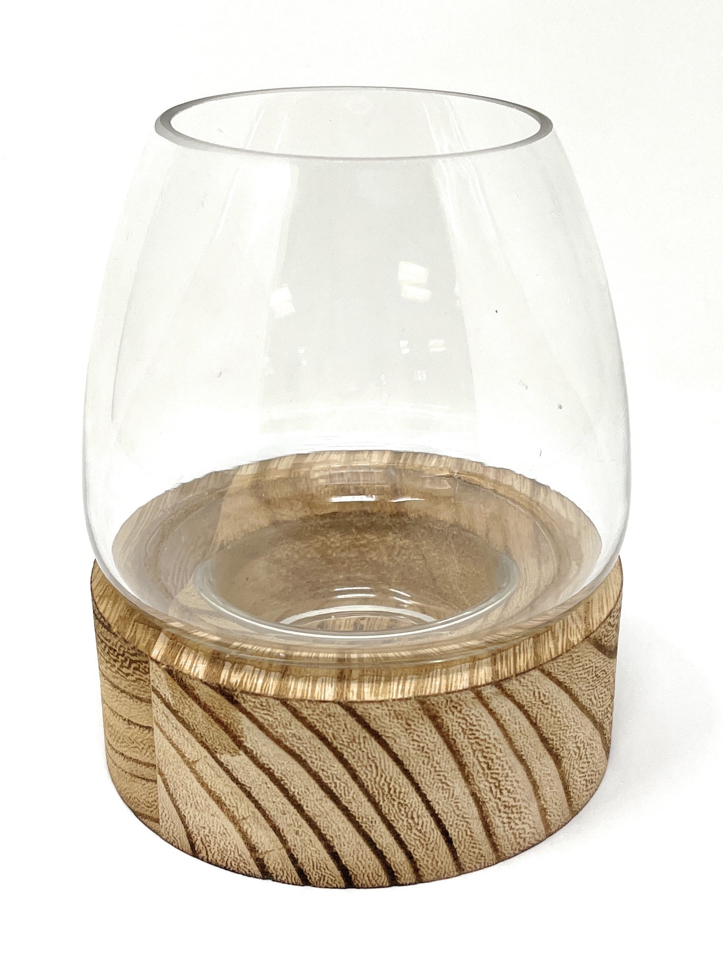 Mainstays 5.9" H Shaped Glass Container with Brown Wood Base (5.5"H x 4 ...