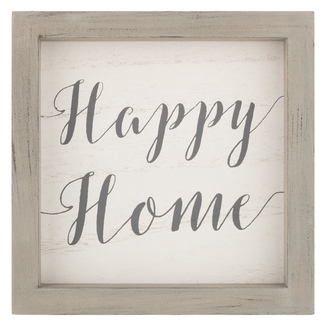 Mainstays 5" Happy Home Gray Rustic Typography Wood Tabletop Sign ...