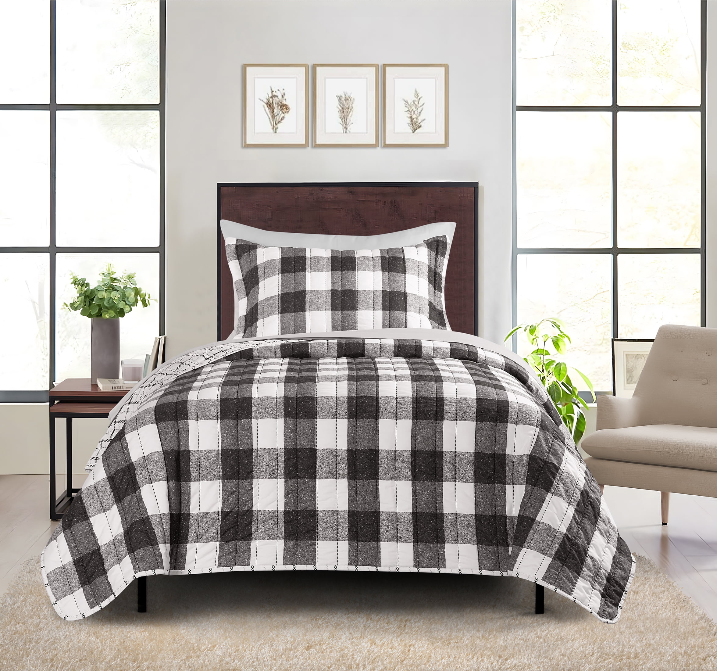 Free Shipping! Mainstays Twin-XL Reversible Quilt Set with Soft Gray ...