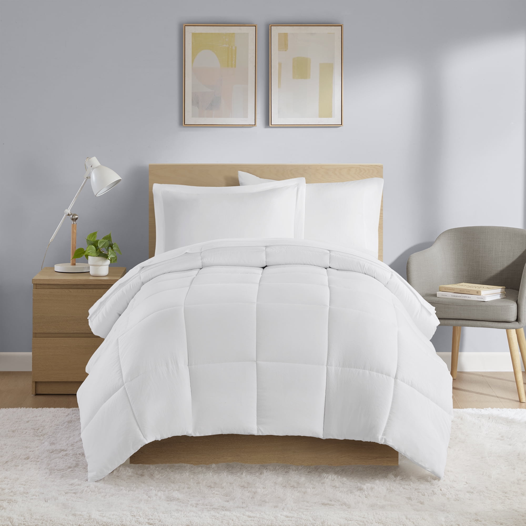 Mainstays 5-Piece Down Altermative Bed in a Bag Comforter Set, White, T ...