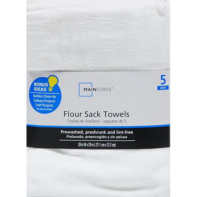 Mainstays White Flour Sack Kitchen Towel Set, 5-Piece - Walmart ...