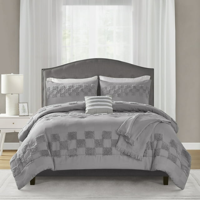 Mainstays Grey Check Comforter Set - King Size - Walmart.com