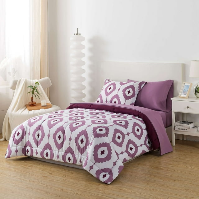 Mainstays 5-Piece Reversible Bed in a Bag Comforter Set with Sheets ...