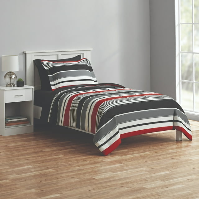 Mainstays 5-Piece Reversible Bed in a Bag Comforter Set with Sheets ...