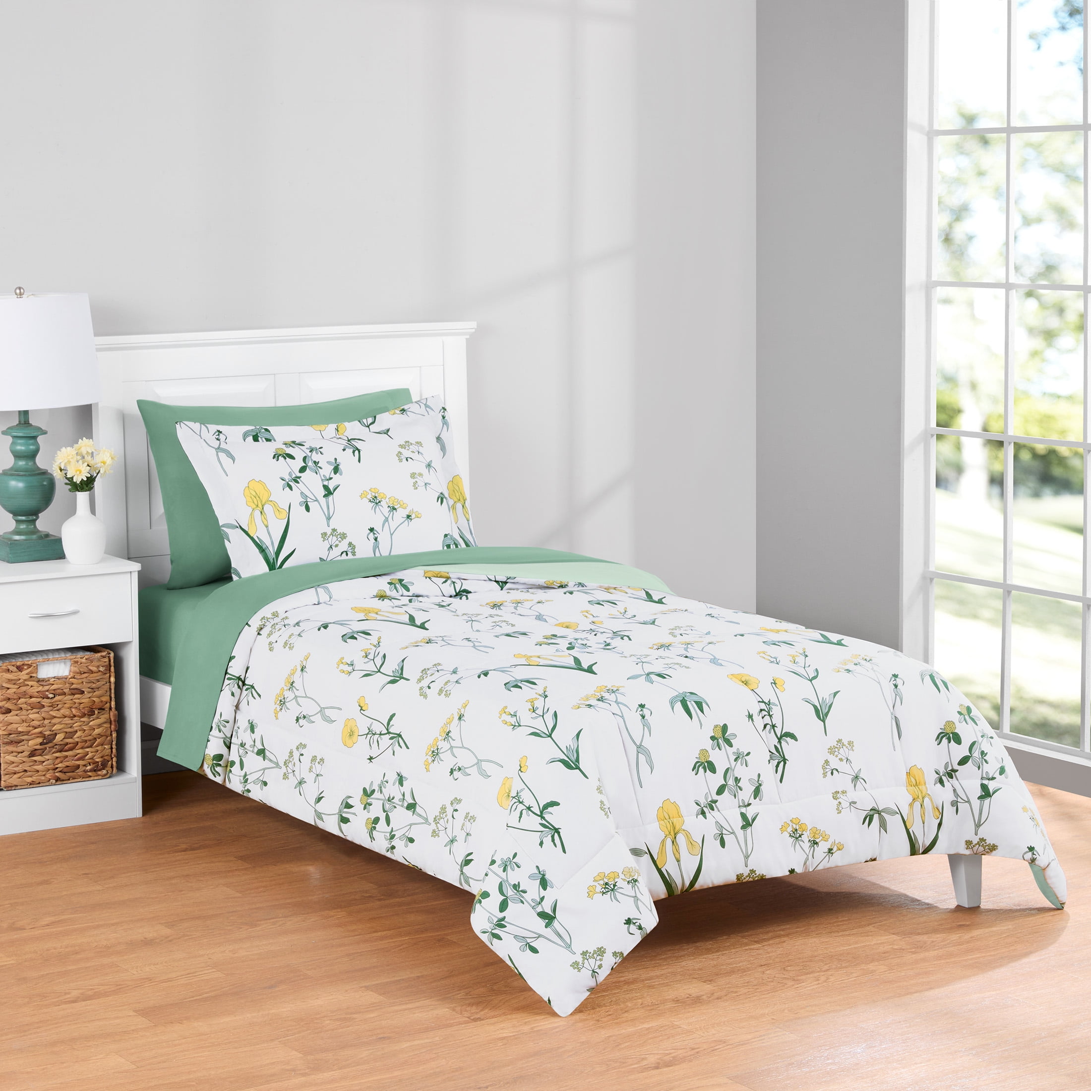 Mainstays All in One Reversible Comforter and Sheet set- 5 Piece, Twin ...
