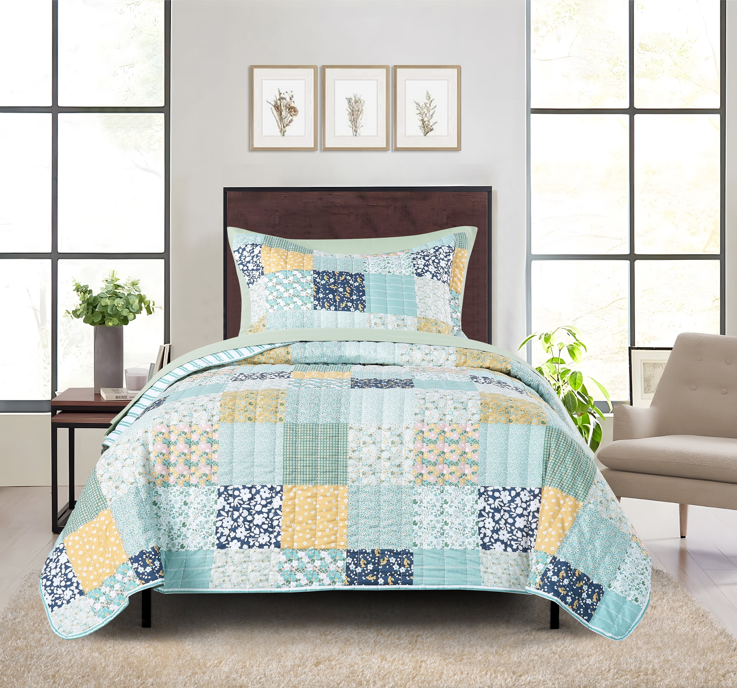 Mainstays All in One Lightweight Quilt Set and Sheet Set -5 Piece, Twin ...