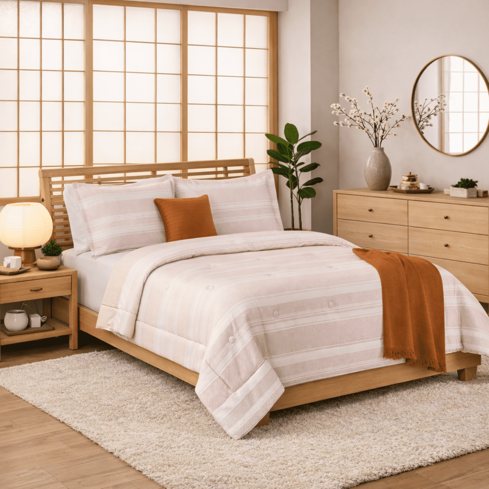 Mainstays, Comforter Set, Rust and White Stripe Jacquard, Full Queen ...