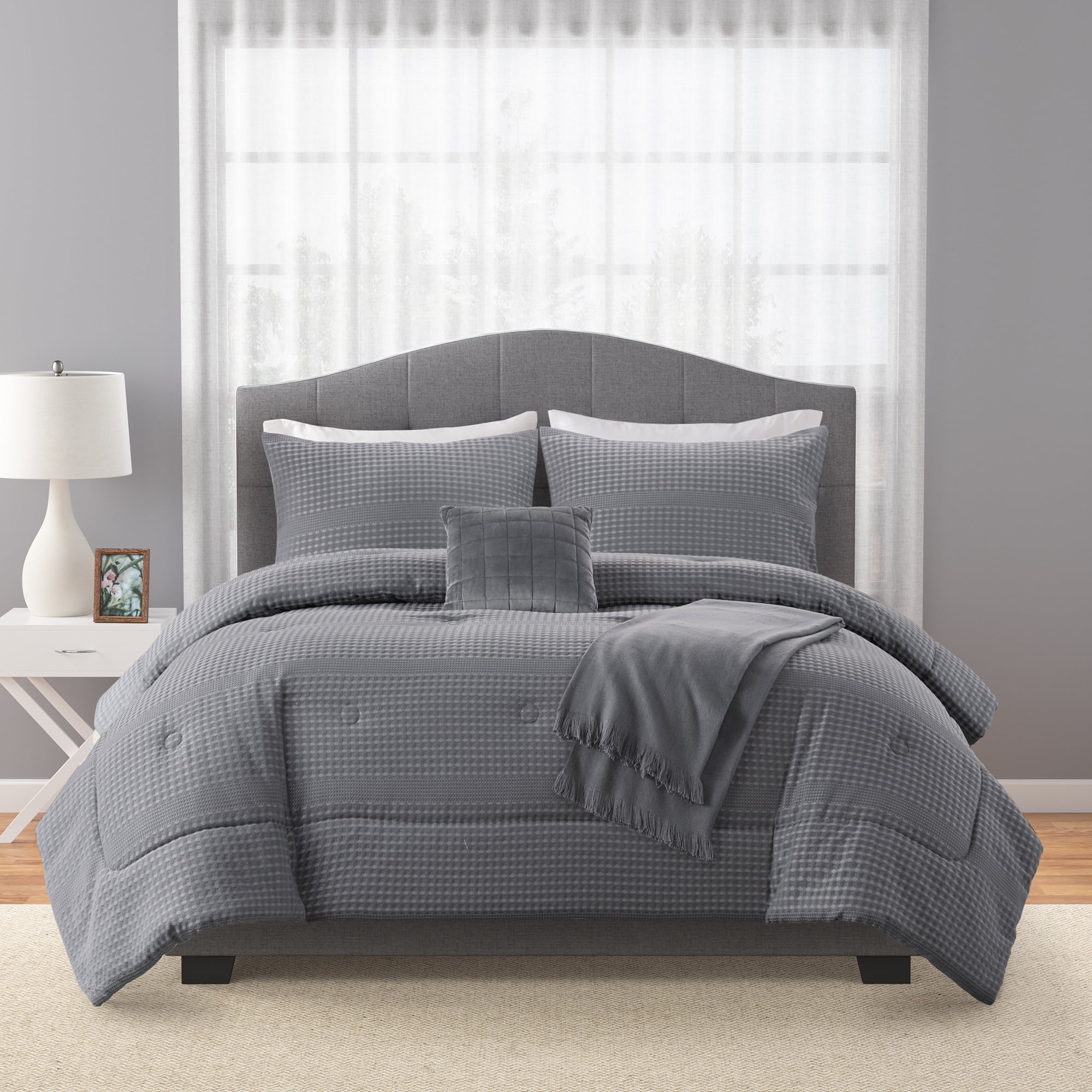 Mainstays 5-Piece Soothing Grey Waffle Comforter Set, King - Walmart.com
