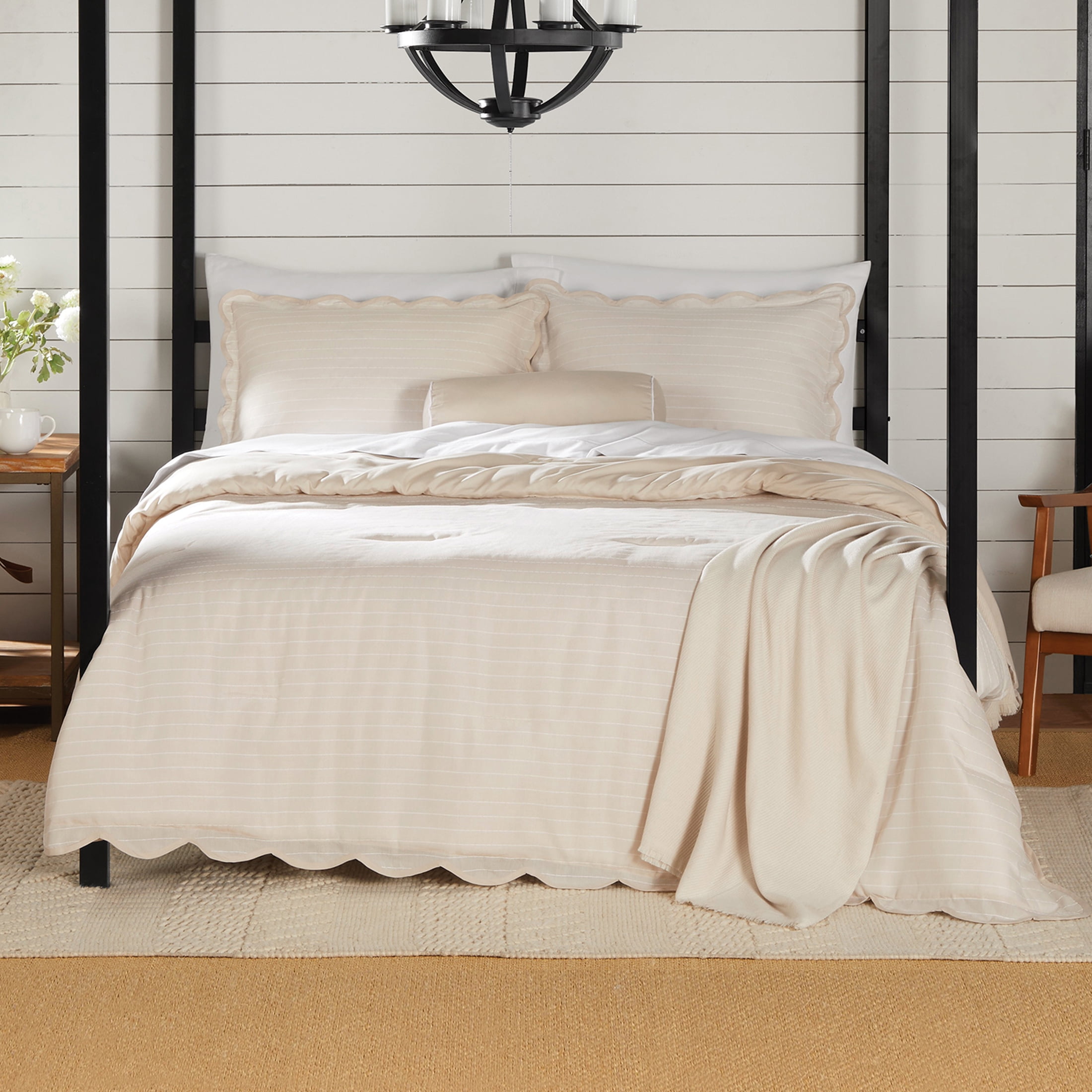 Mainstays Scallop 5-Piece Pick Stitch Tan Comforter Set, King - Walmart.com