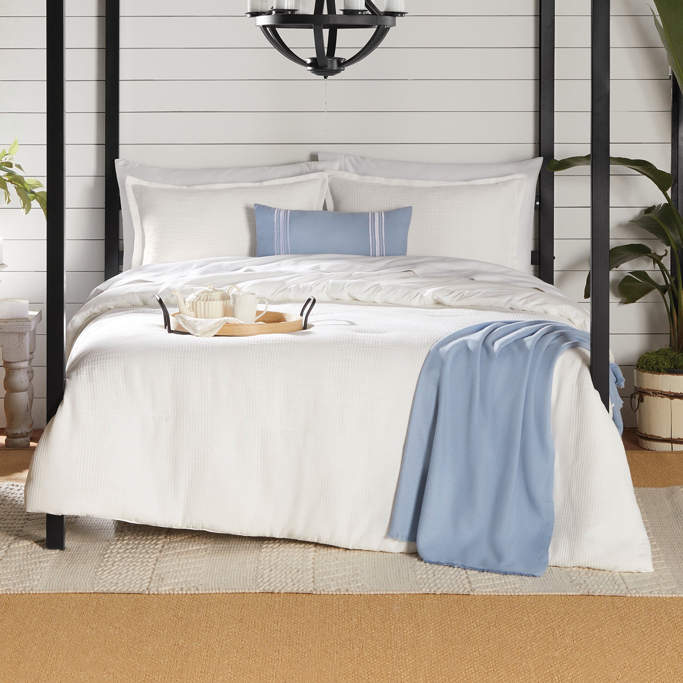 Mainstays Full/Queen Comforter Set, All-Season, 5-Piece, White ...