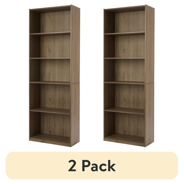 (2 pack) Mainstays 5 Shelf Adjustable Shelf Bookcase, Oak - Walmart ...