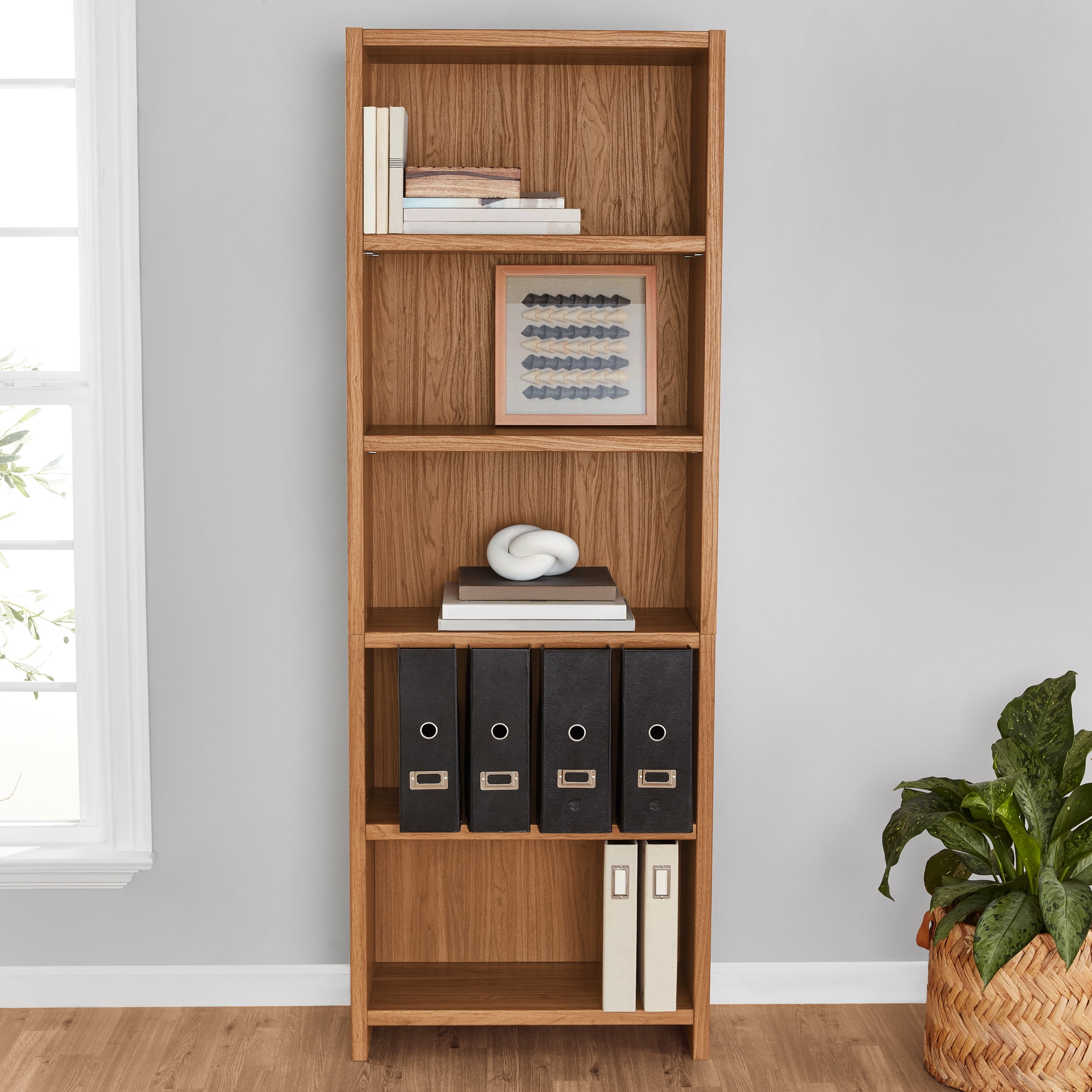 Mainstays Westley 5 Shelf Bookcase, Walnut Finish - Walmart Business ...