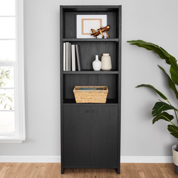 Mainstays Westley 5 Shelf Bookcase with Doors, Black Finish - Walmart ...