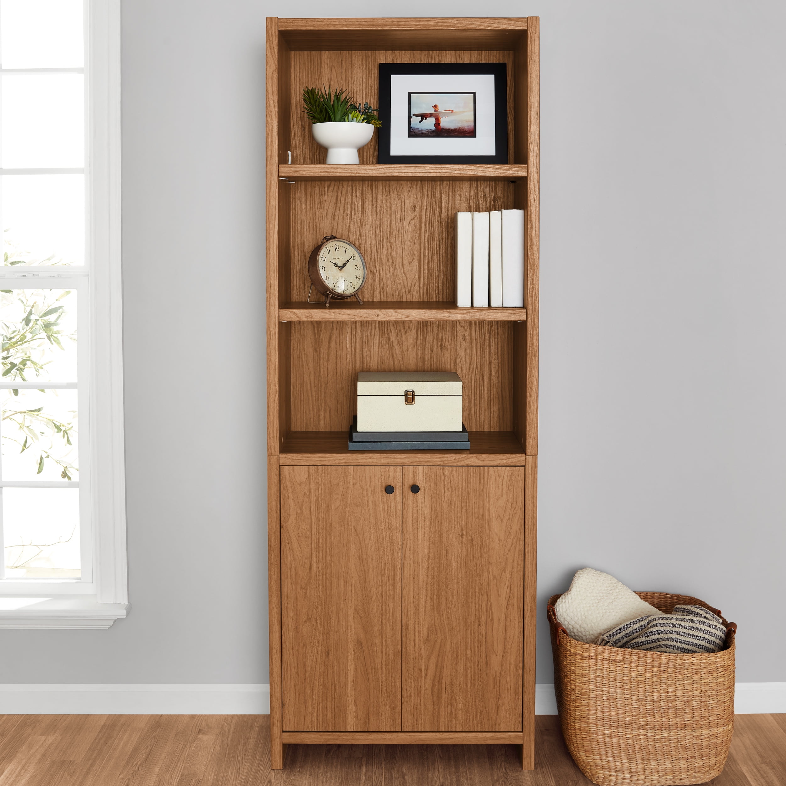 Mainstays Westley 5 Shelf Bookcase with Doors, Walnut Finish - Walmart.com