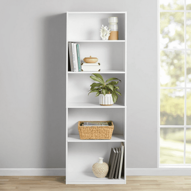Mainstays 5-Shelf Bookcase with Adjustable Shelves, White - Walmart ...