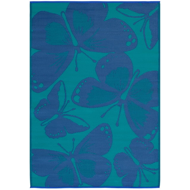 Mainstays 5' x 7' Blue Butterfly Reversible Outdoor Rug - Walmart.com