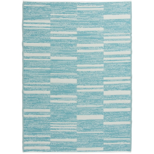 Mainstays 5' x 7' Teal Geo Stripe Reversible Outdoor Plastic Rug ...