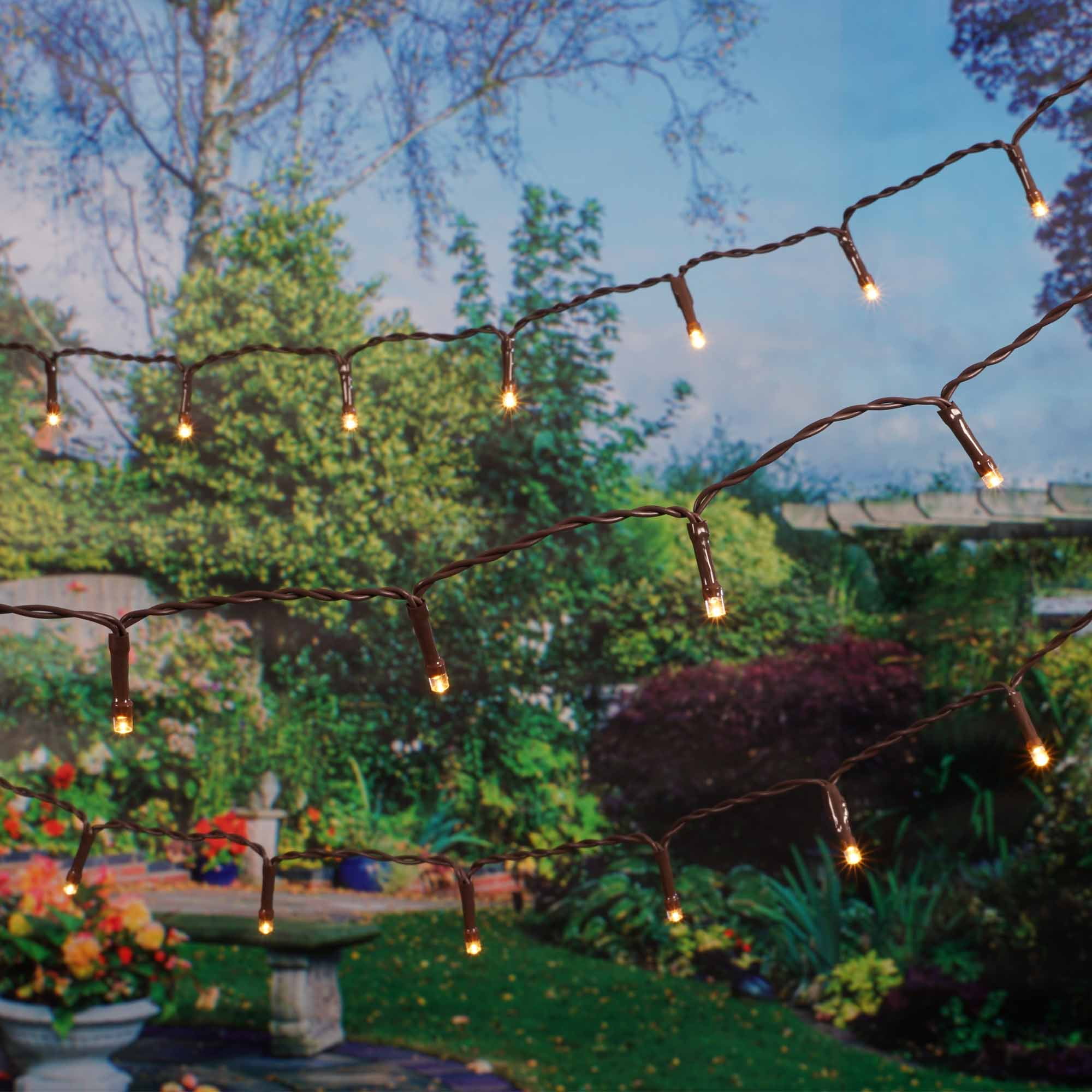 Mainstays 50 Count Solar Powered LED Warm White Mini Lights, Brown Wire ...