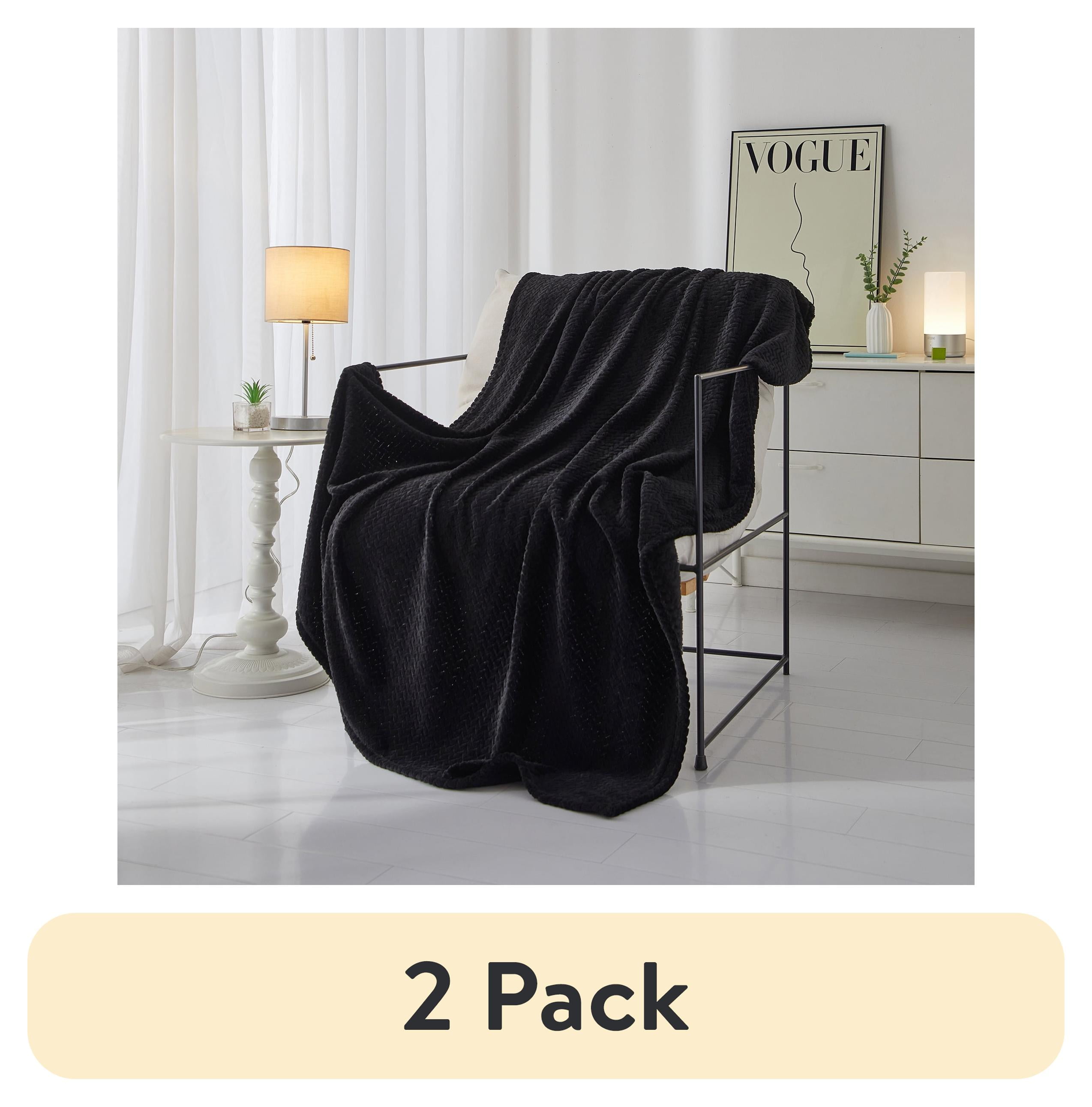 (2 pack) Mainstays 50"x60" Textured Throw Blanket, Black, All Ages ...