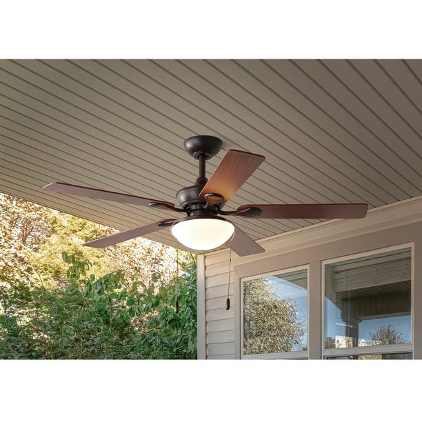 Mainstays 52" Indoor/Outdoor Oil Rubbed Bronze 5 Blade Reverse Airflow ...