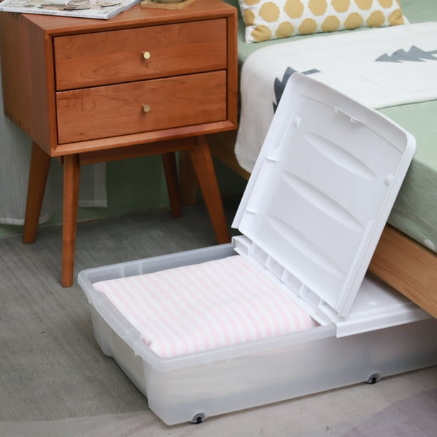 Mainstays 57 Quart Wheeled Underbed Plastic Storage, Arctic White ...
